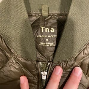 TNA | Jackets & Coats | Aritzia Tna Army Green Quilted Light Bomber ...